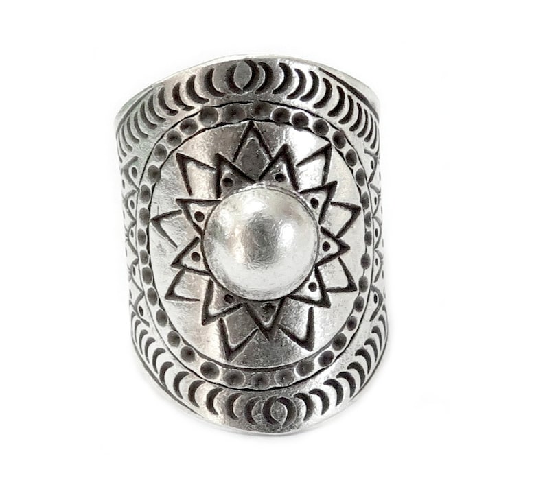 Sterling Silver Sun Mandala Wide Band Statement Ring Handmade - Etsy