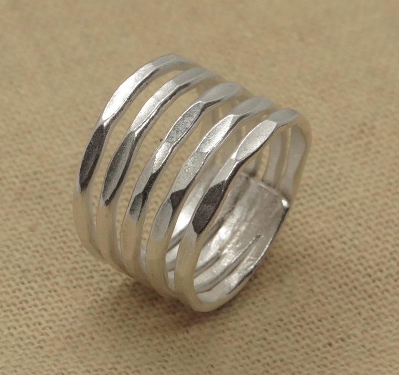 Hammered Sterling Silver Connected Thick Rings, Handmade Wide ...