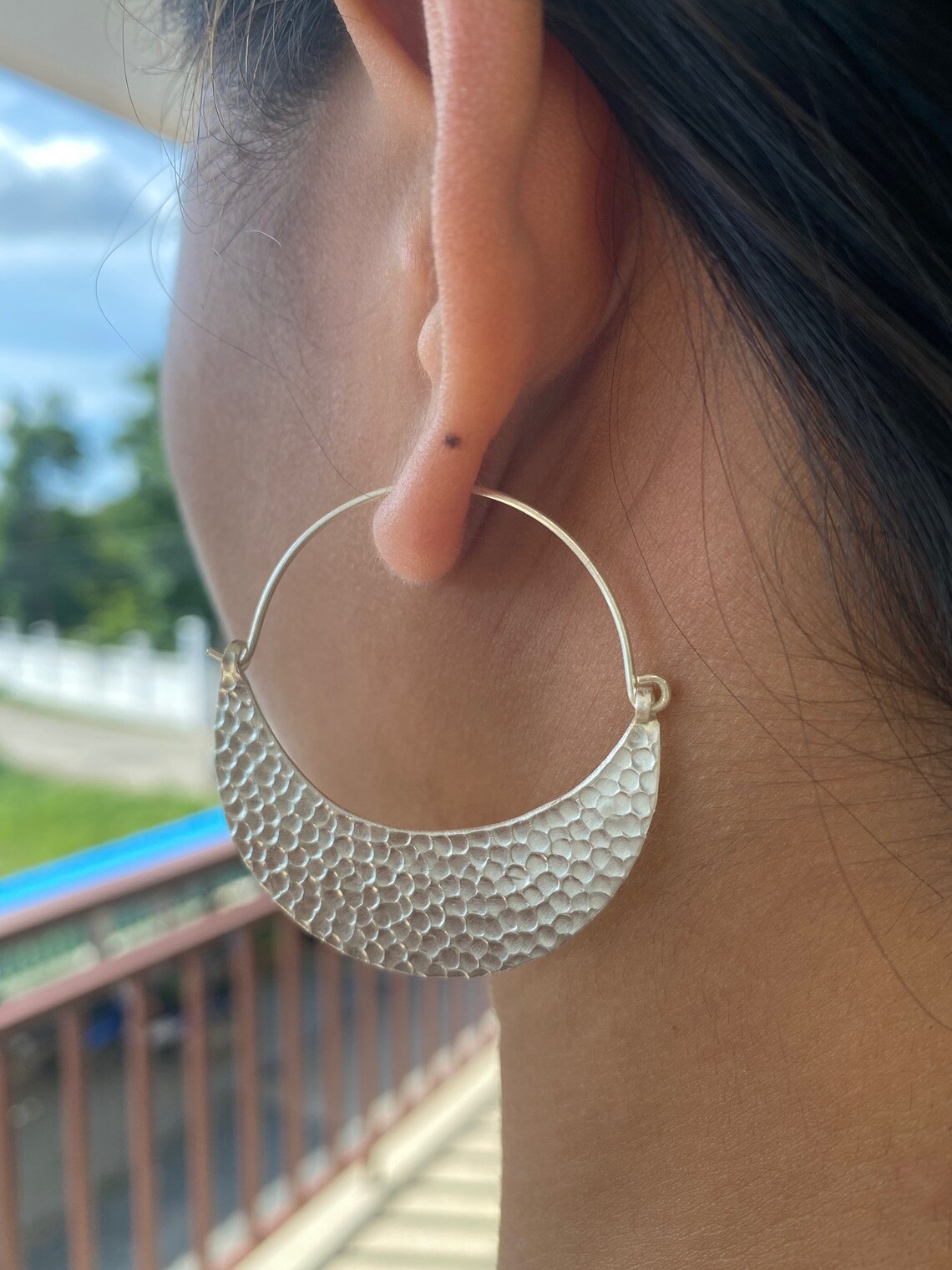 Sterling Silver Moon Crescent Hoops Earrings Handmade Elegant | Etsy