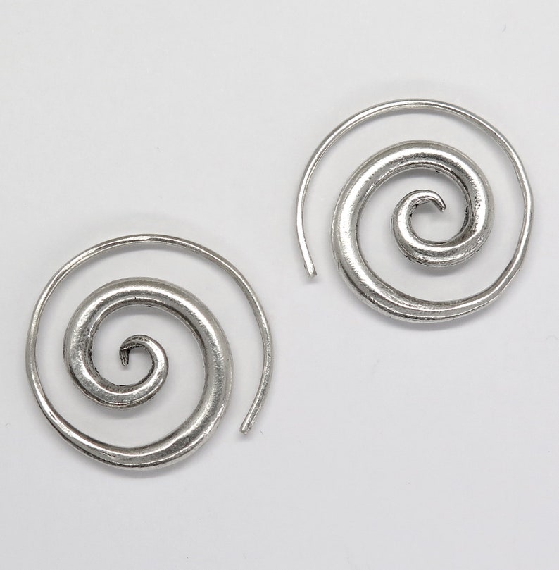 Sterling Silver Spiral Earrings Simple Rustic Handmade Tribal - Etsy
