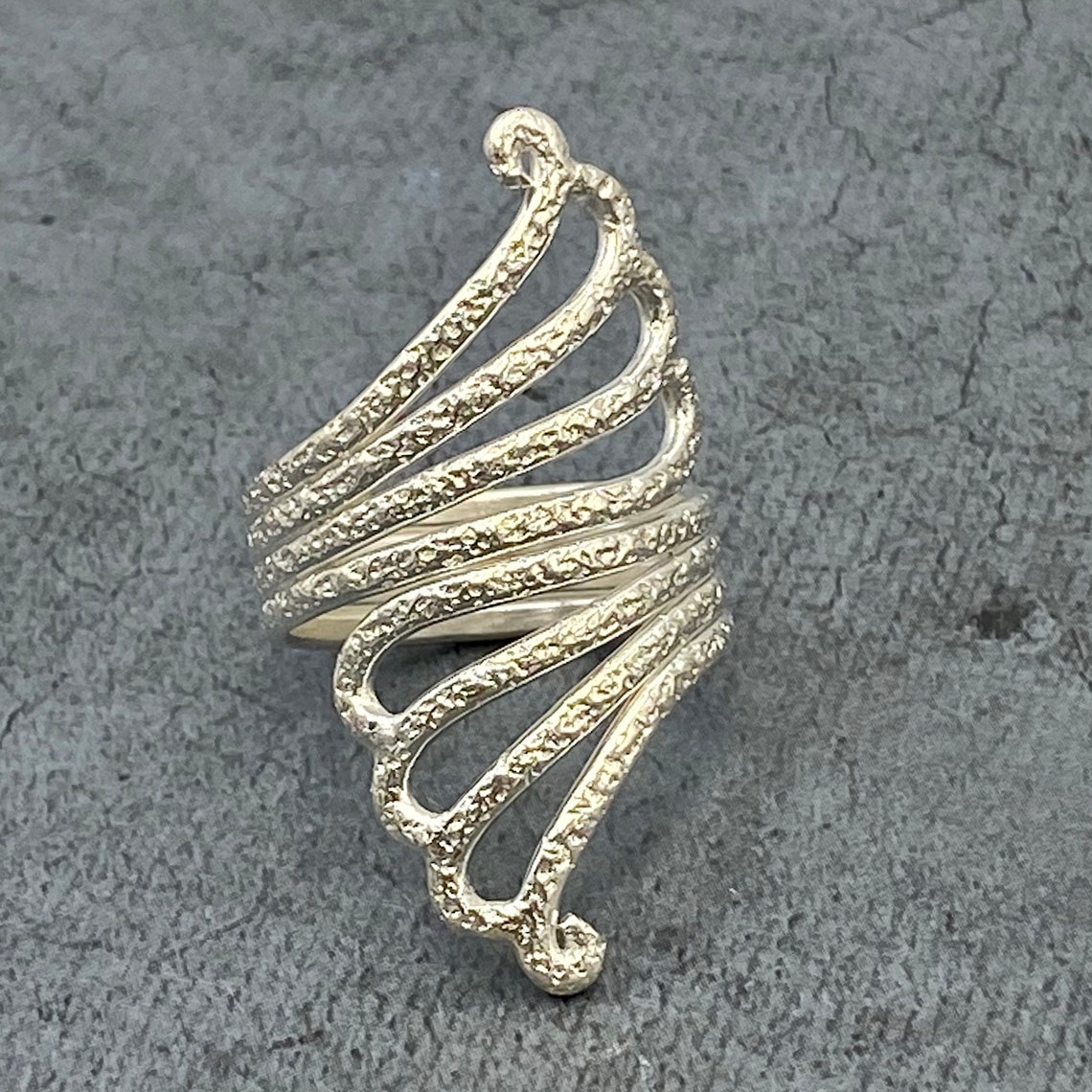 Handmade Long Sterling Silver Ring Textured Shiny Silver - Etsy