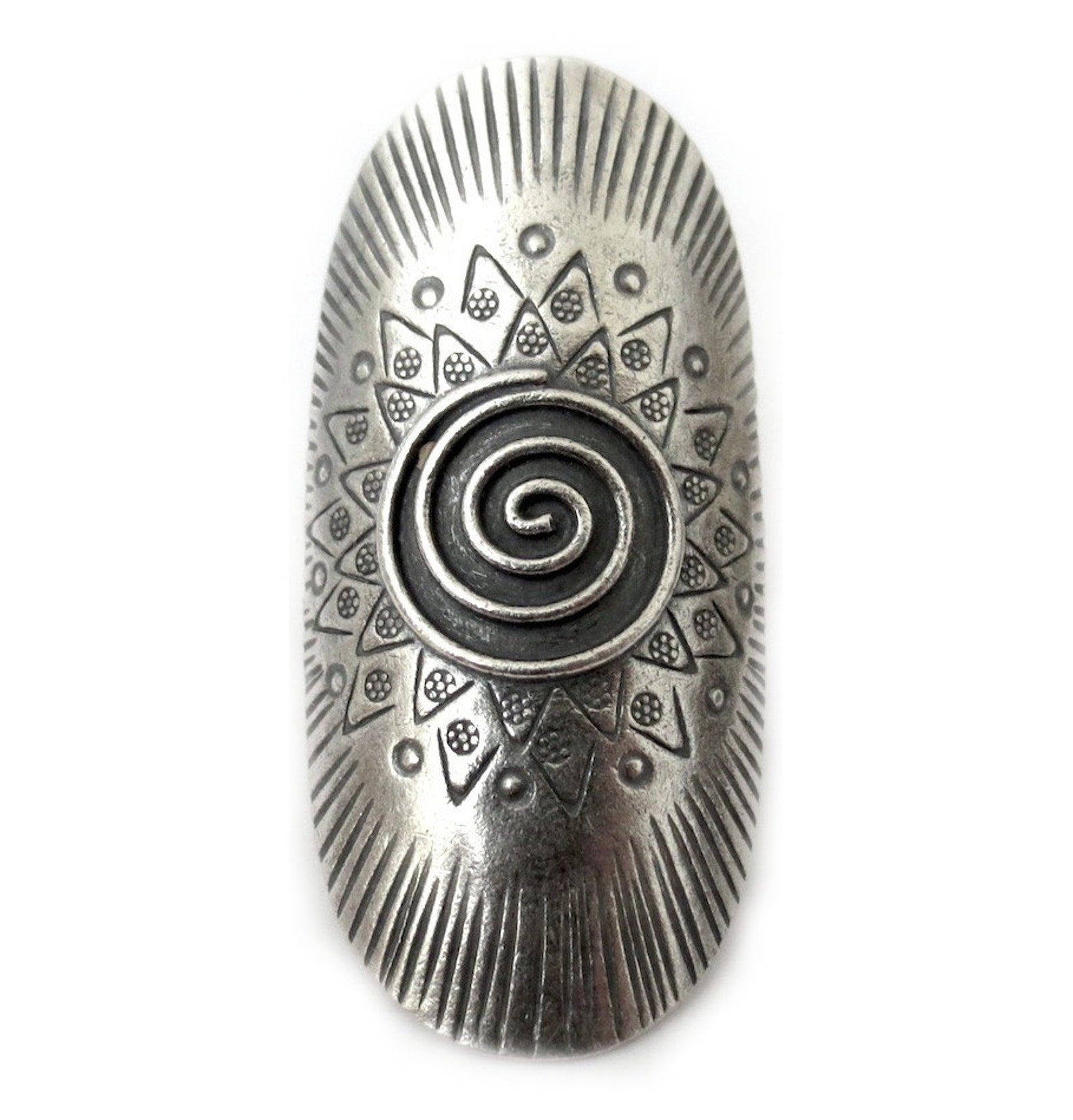Sterling Silver Long Statement Ring, Handmade Knuckle Armor Boho ...
