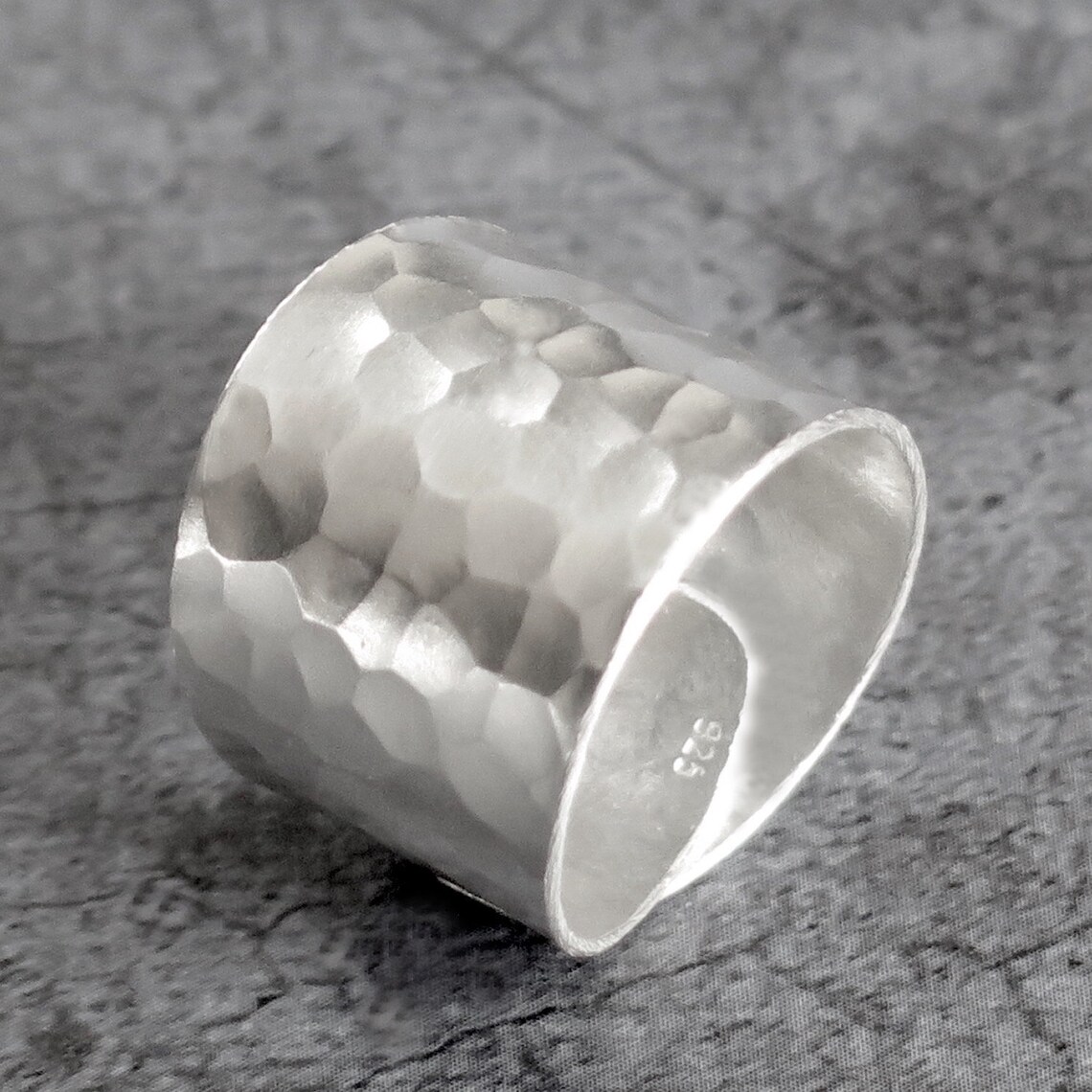 Hammered Sterling Silver Wide Band Ring Handmade Shiny Silver | Etsy