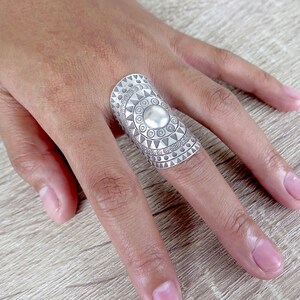 Sterling Silver Mandala Boho Statement Ring, Handmade Solar Star Ethnic ...