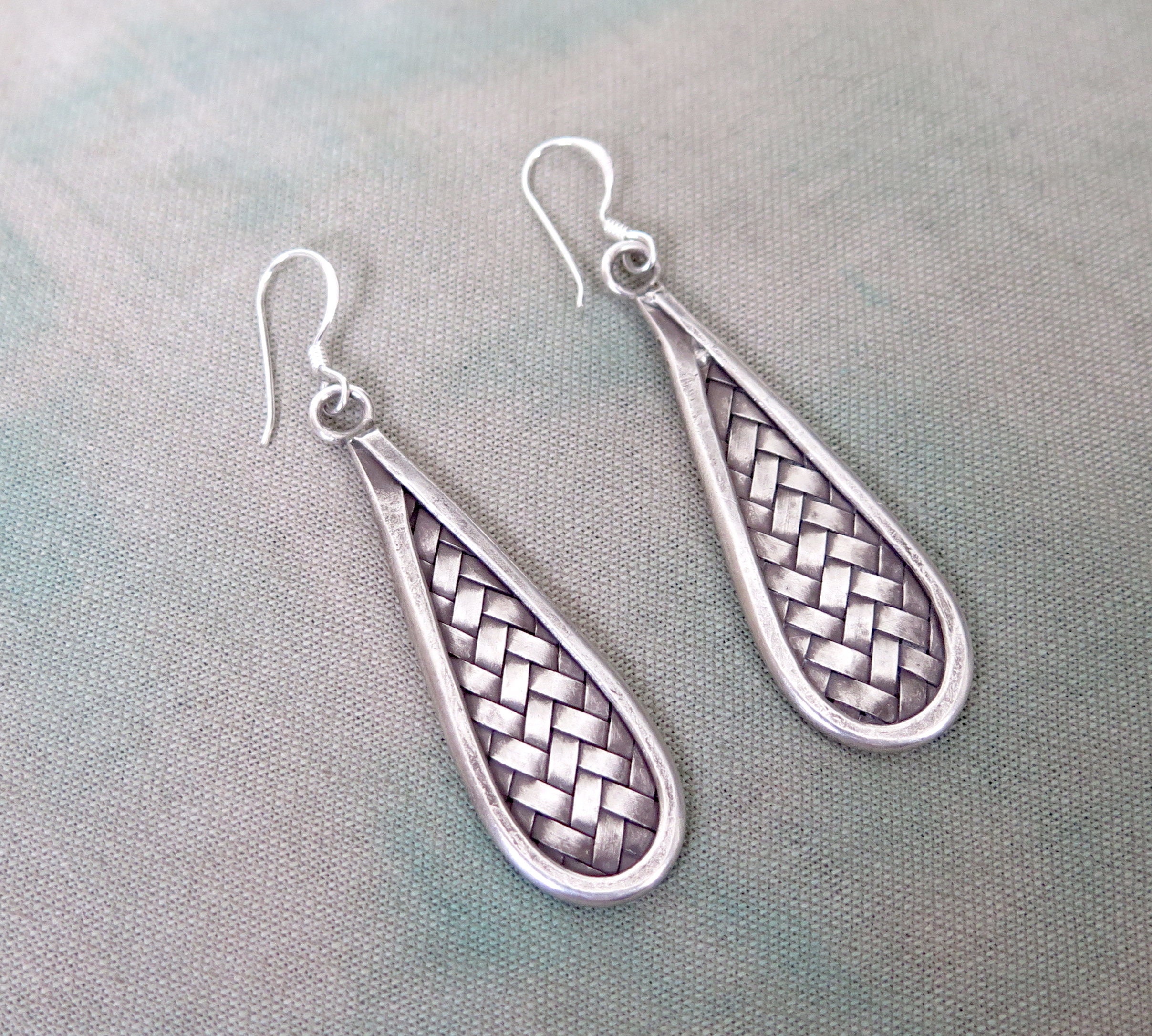 Sterling Silver Weave Drops Shape Earrings, Handmade Braided Silver ...