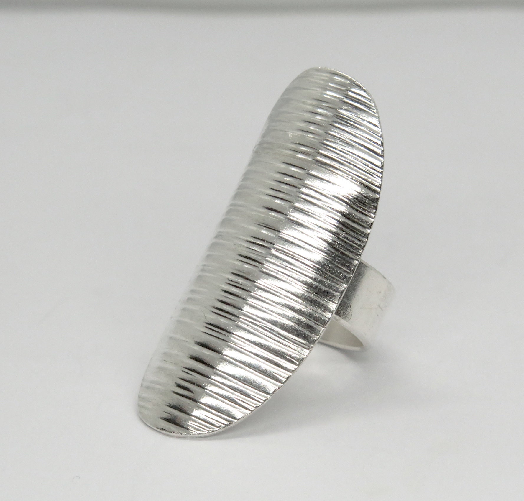 Sterling Silver Long Statement Ring, Handmade Boho Armor Ring, Shiny ...