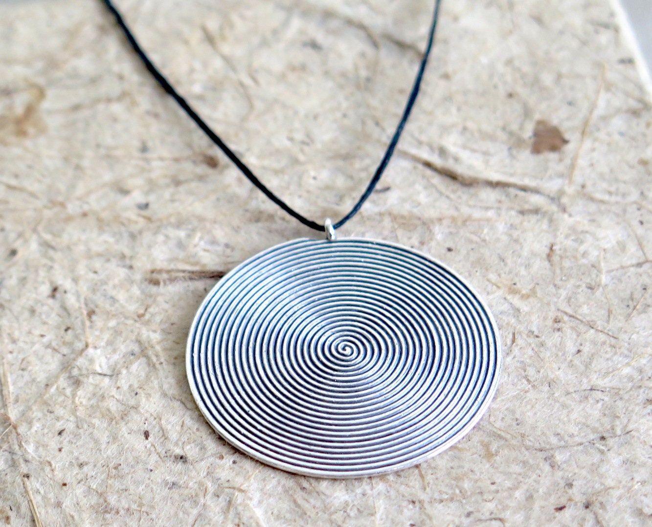 Sterling Silver Pendant Necklace black Spiral on Disc | Etsy
