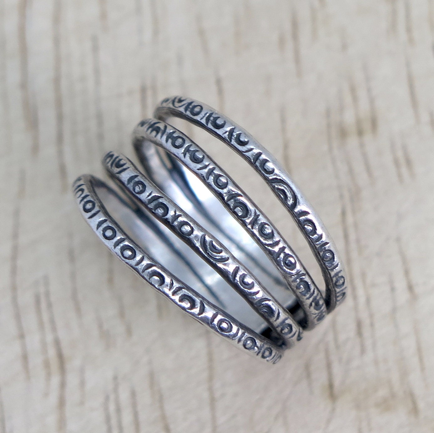 Sterling Silver Connected Stacking Rings Set of 4 linked | Etsy