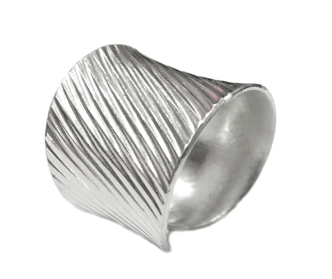 Handmade Sterling Silver Wide Cuff Band Ring lines textured | Etsy