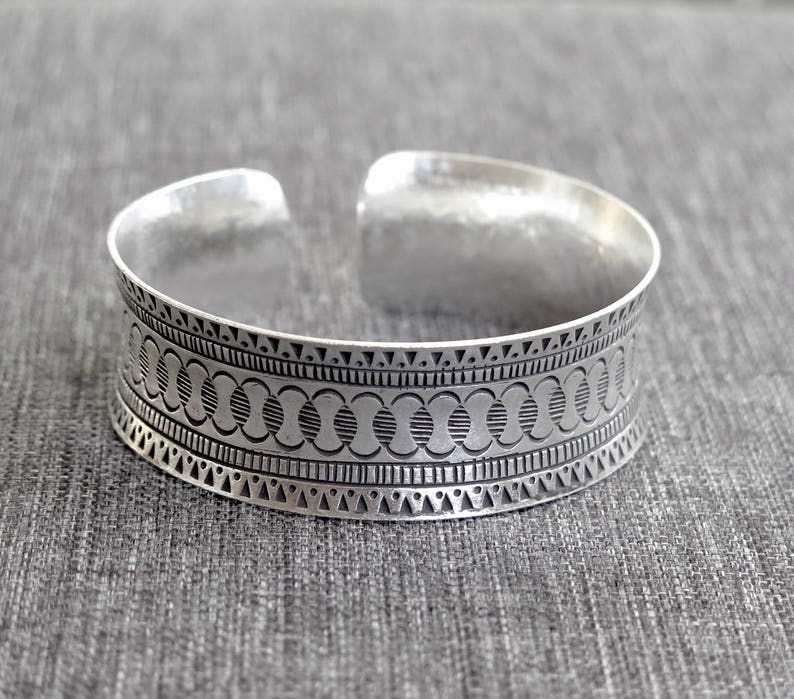 Sterling Silver Wide Cuff Bracelet Decorated With Geometric - Etsy