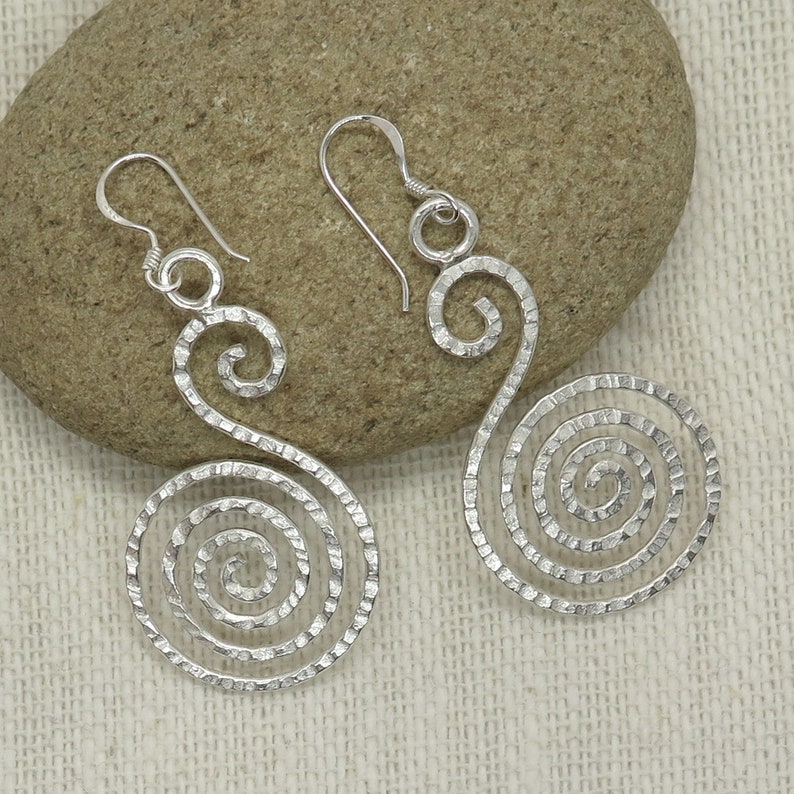 Sterling Silver Textured Spiral Earrings Handmade Hammered | Etsy