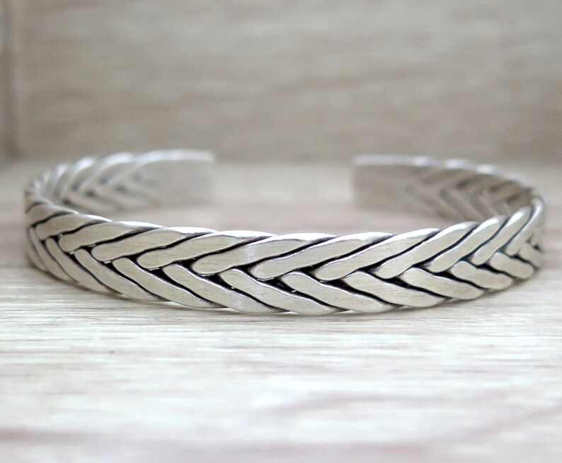 Sterling Silver Braided Cuff Bracelet Handmade Boho woven | Etsy