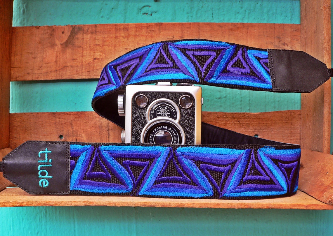Leather Camera Strap Blue Camera Strap Wide Camera Strap - Etsy