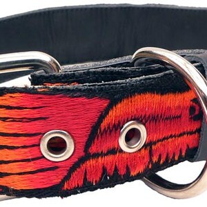 Leather Dog Collar, Colorful Dog Collar, Birds Dog Collar, Red Dog ...