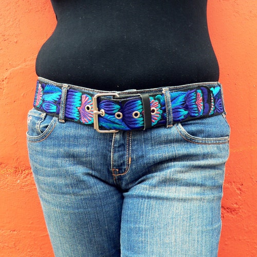 Wide Fashion Belt Boho Chic Floral Belt Blue Belt Womens - Etsy