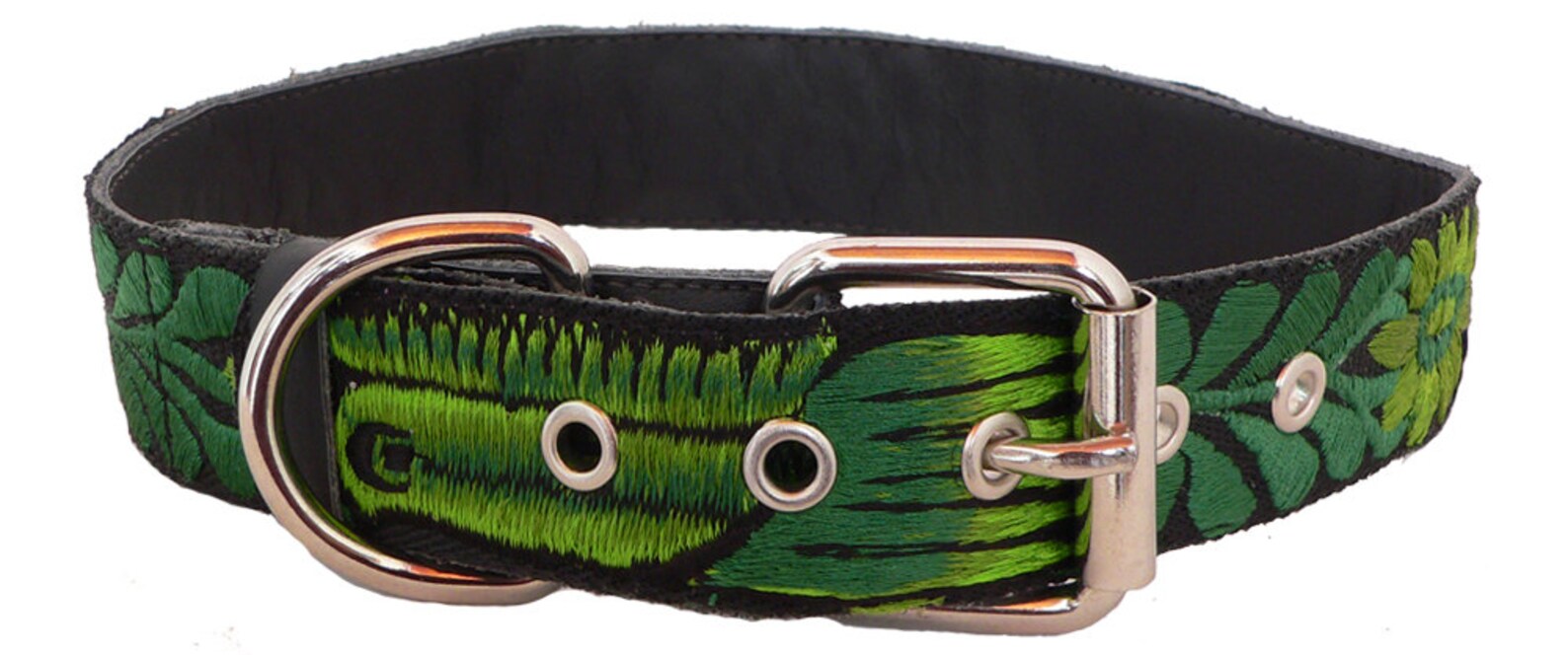 Leather Dog Collar Green Dog Collar Birds Dog Collar Woven | Etsy