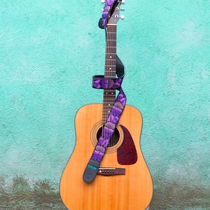 Leather Guitar Strap, Purple Guitar Strap, Woven Guitar Strap, Acoustic ...
