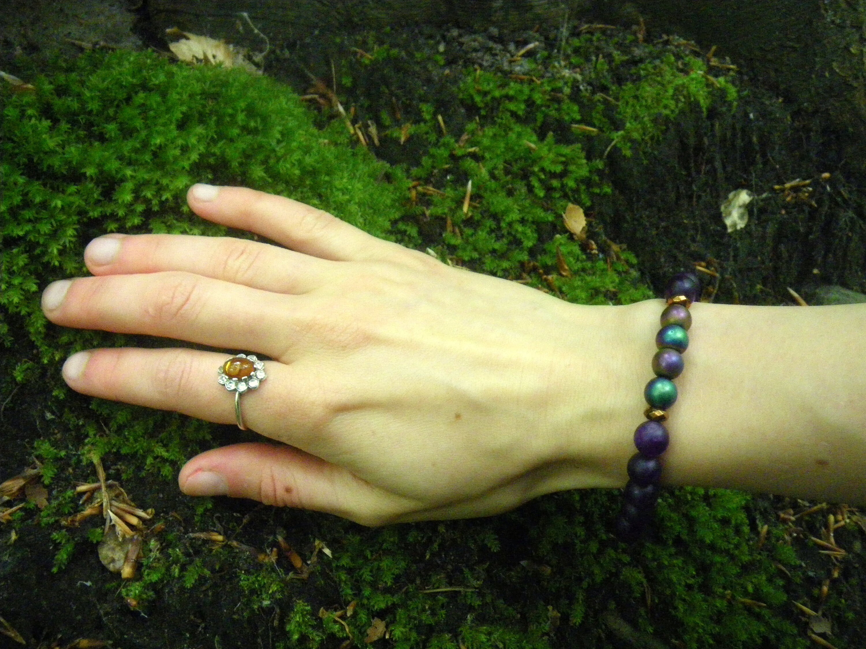 Frosted Matt Amethyst and Colorful Rainbow Matt Hematite Mala Stretch ...