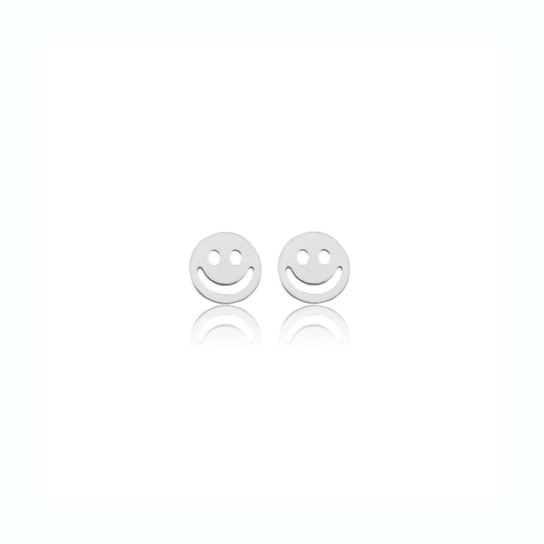 Smiling Smiley Happy Face Sterling Silver Studs Silver Smiley - Etsy