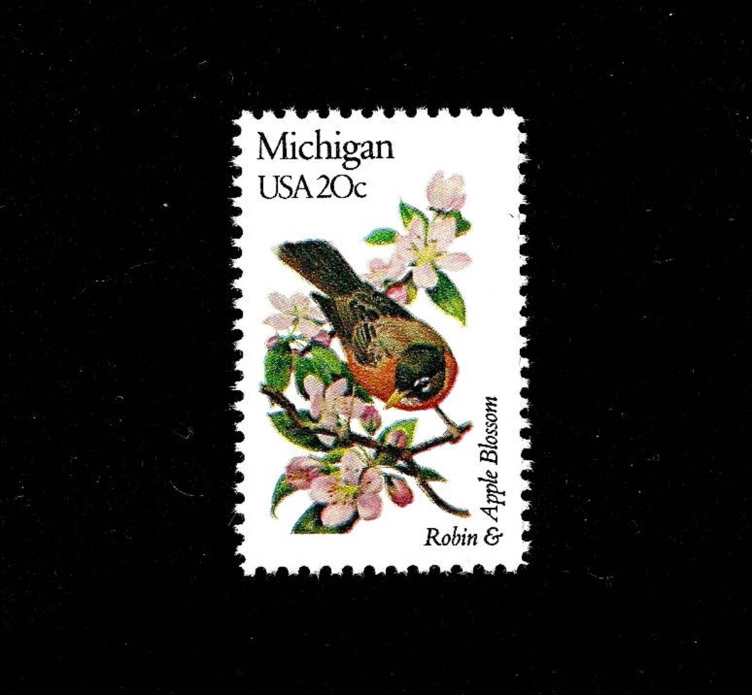 10 Michigan Postage Stamps -state Bird and Flower- Pack of (10) Vintage ...