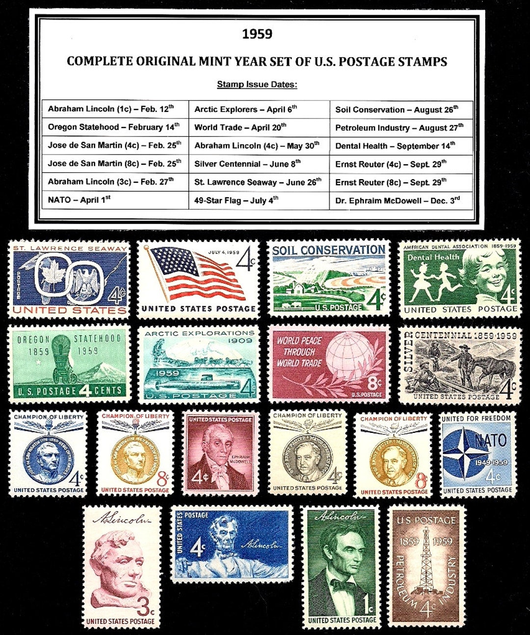 1959 Complete Commemorative Year Set of Vintage Unused Original USPS ...