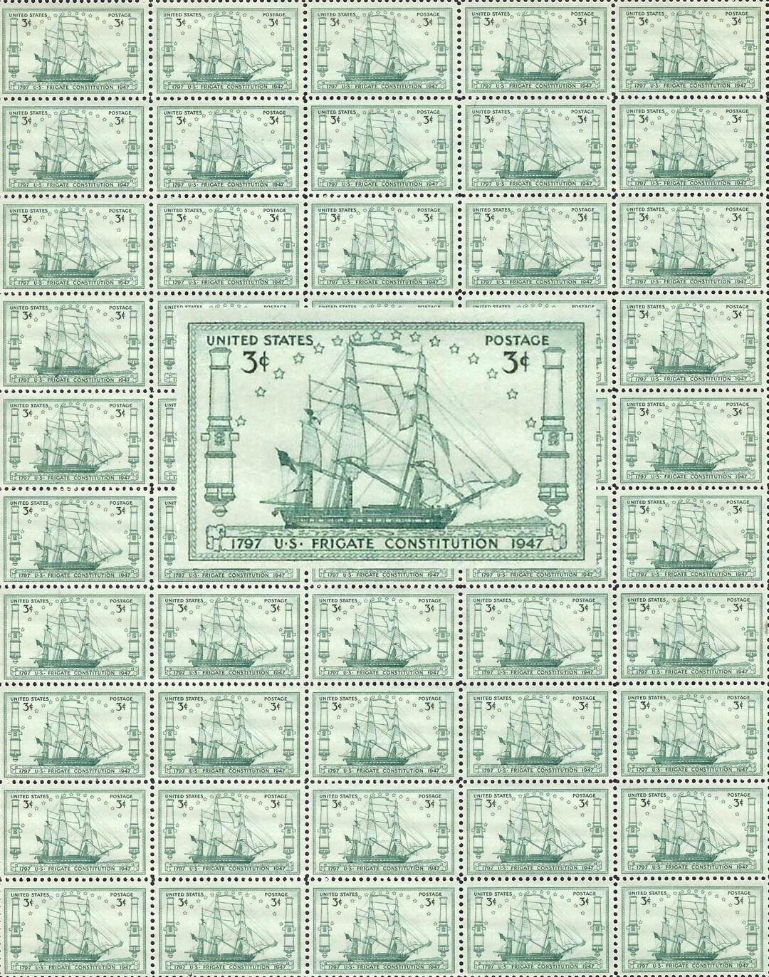 50 U.S. Frigate Constitution Postage Stamps Full Original Sheet of 50 ...