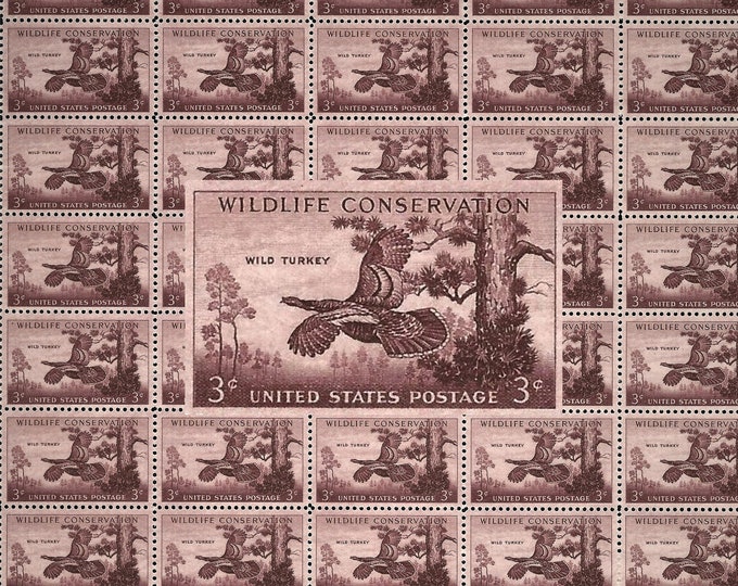 50 Wild Turkey - Full Original Sheet of (50) Vintage (issued in 1956 ...