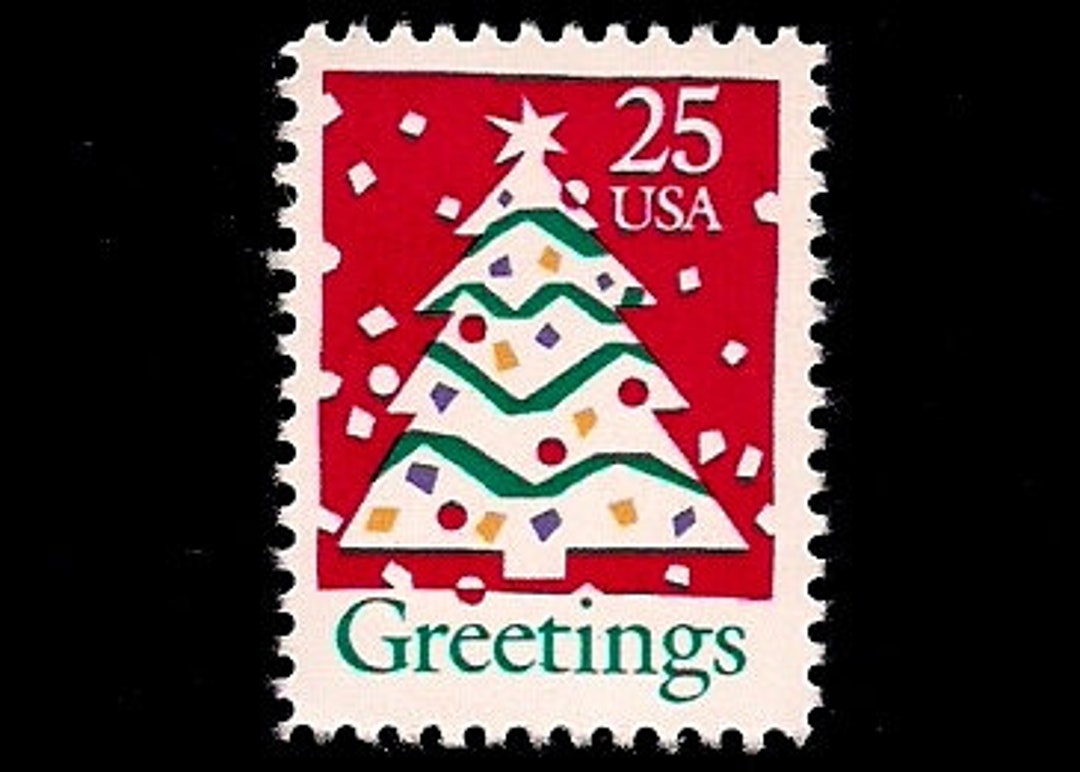 10 Christmas Postage Stamps - Pack of (10) - Christmas Tree - Vintage ...
