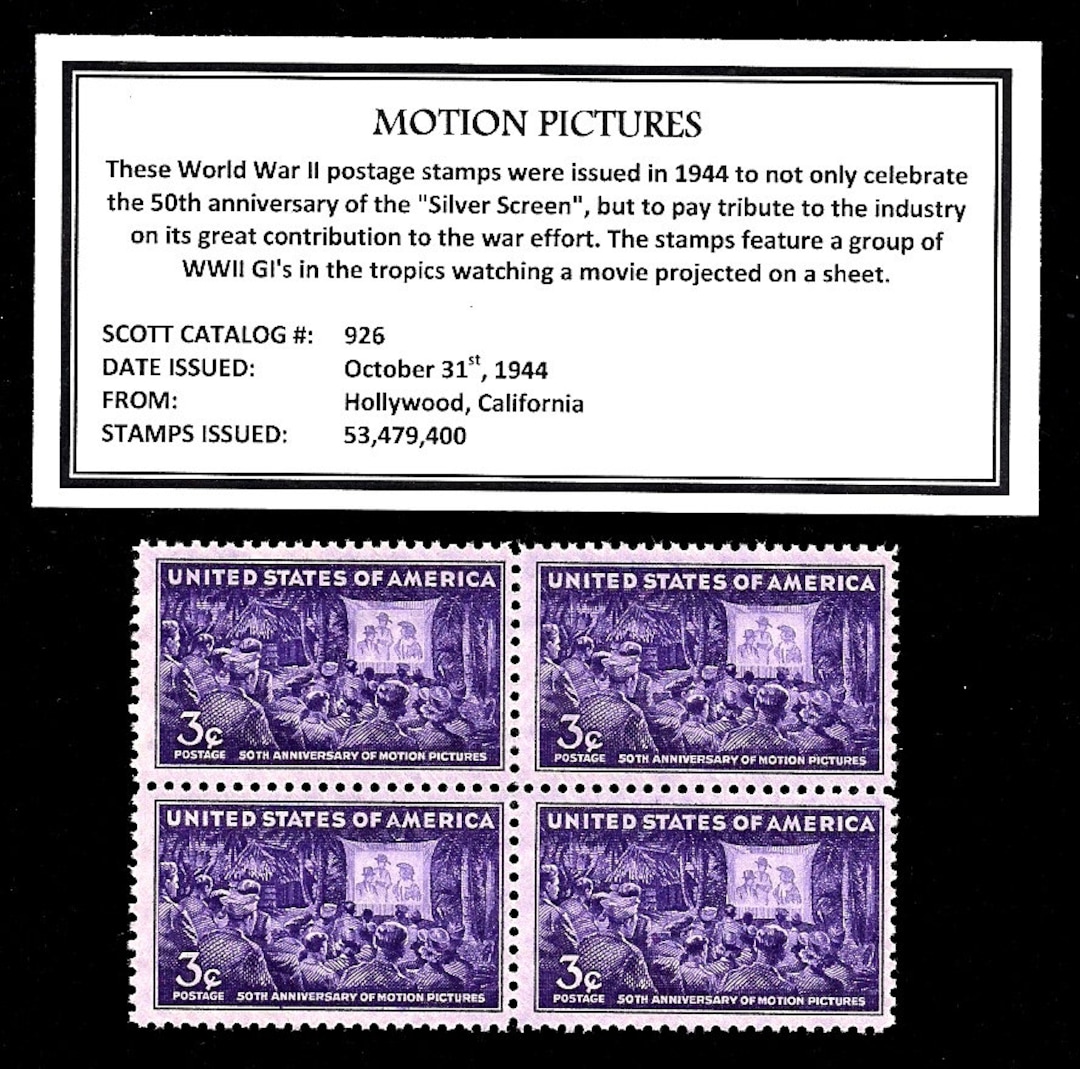 Motion Pictures Postage Stamps -vintage (issued in 1944) Unused Block ...