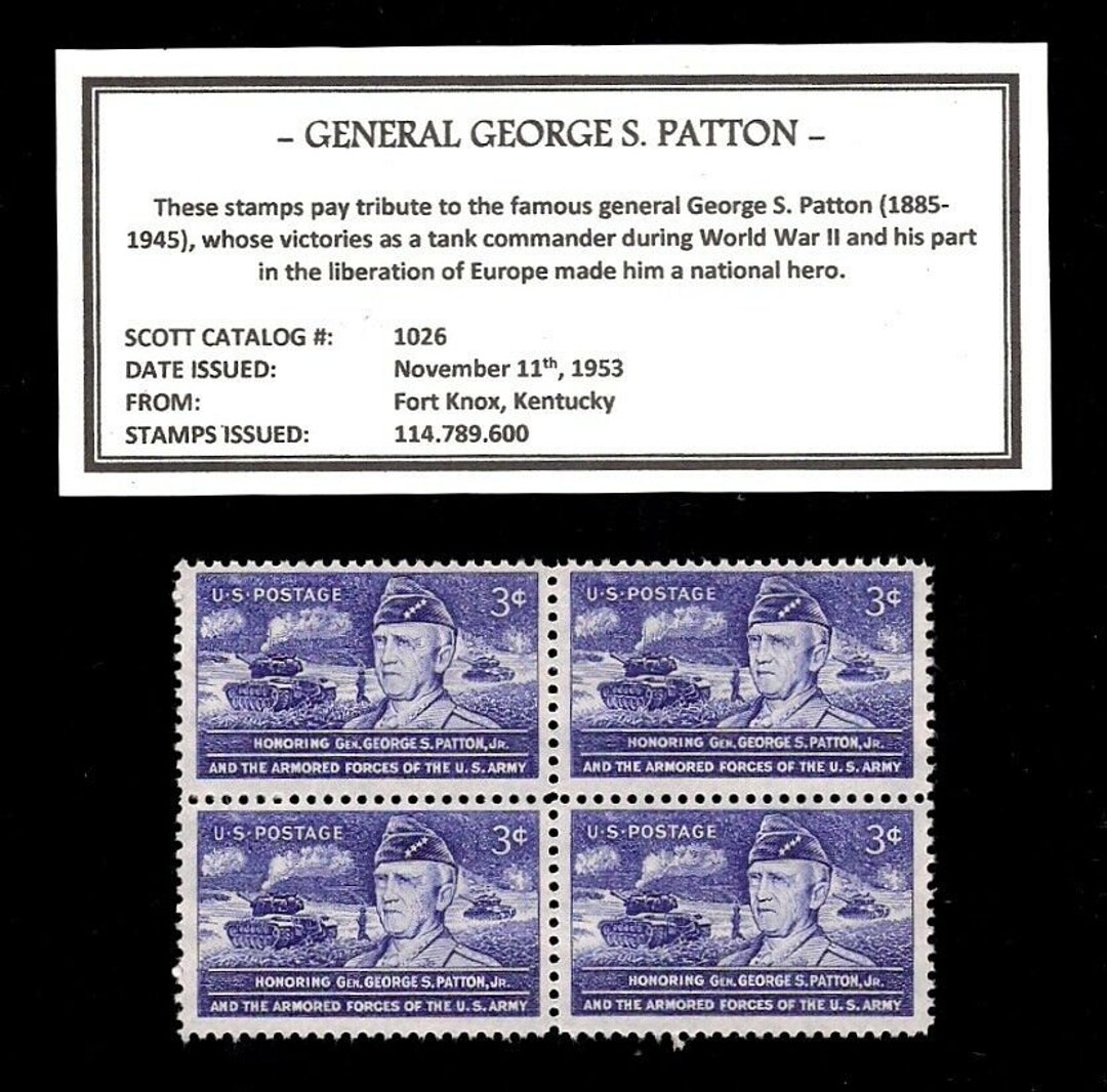 General George S. Patton - Block of (4) Vintage (issued in 1953) Unused ...
