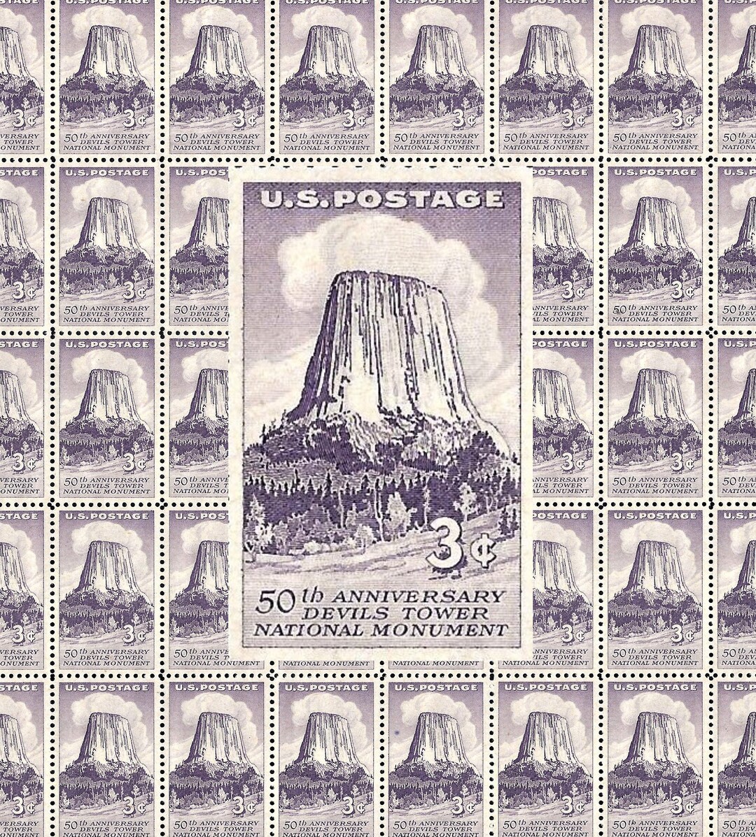 50 Devil's Tower Wyoming Postage Stamps - Full Sheet of (50) Vintage ...
