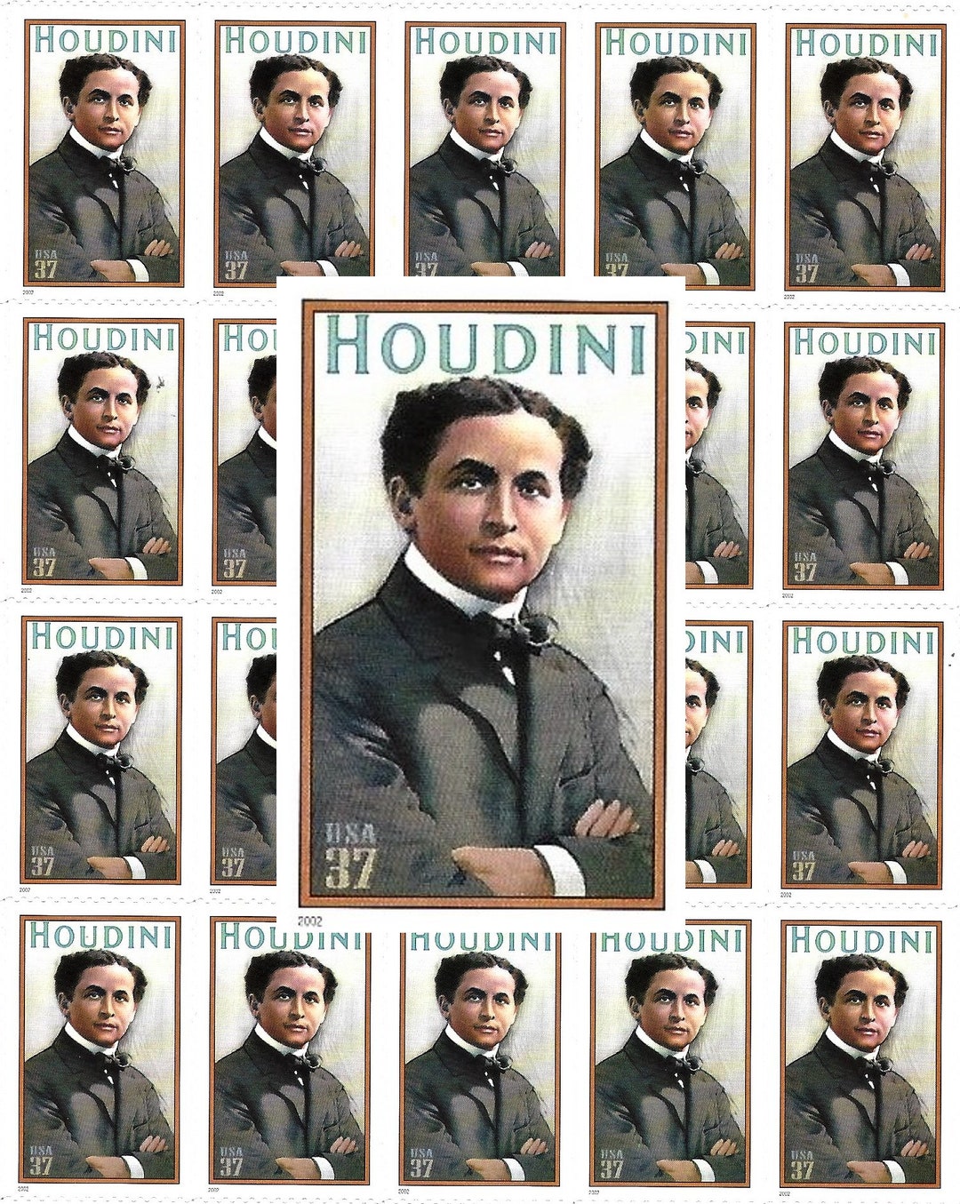 20 Harry Houdini Postage Stamps -full Sheet of (20) Vintage (issued in ...