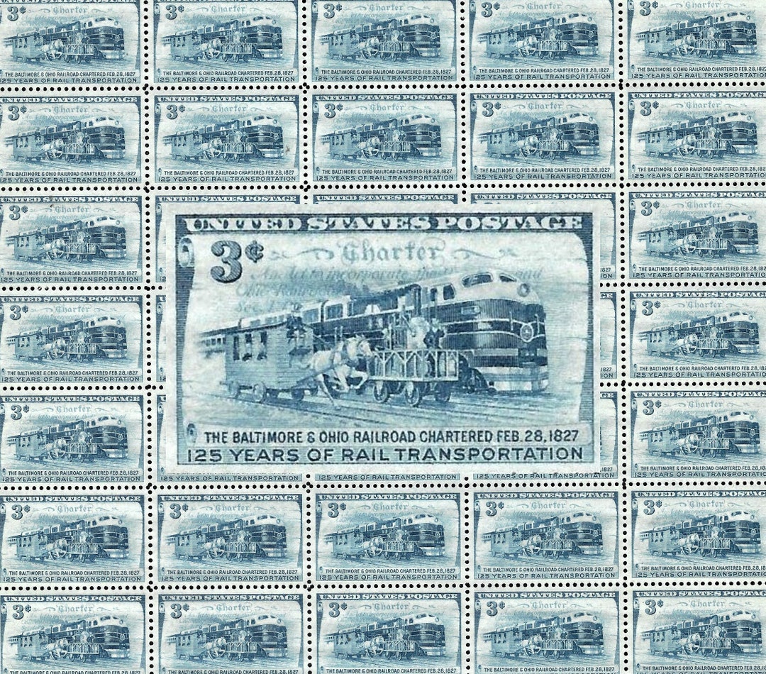 50 B&O RAILROAD Full Original Sheet of 50 Vintage issued in 1952 Unused ...