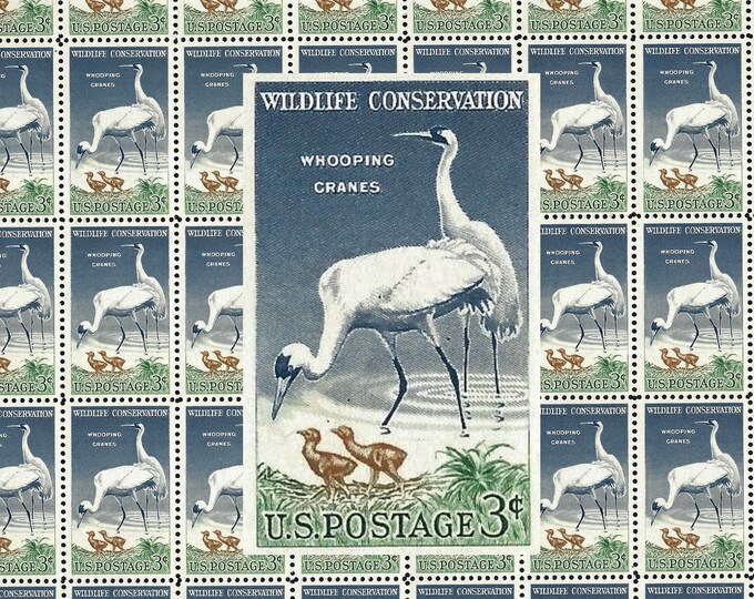50 Whooping Crane Postage Stamps - Full Original Sheet of (50) Vintage ...