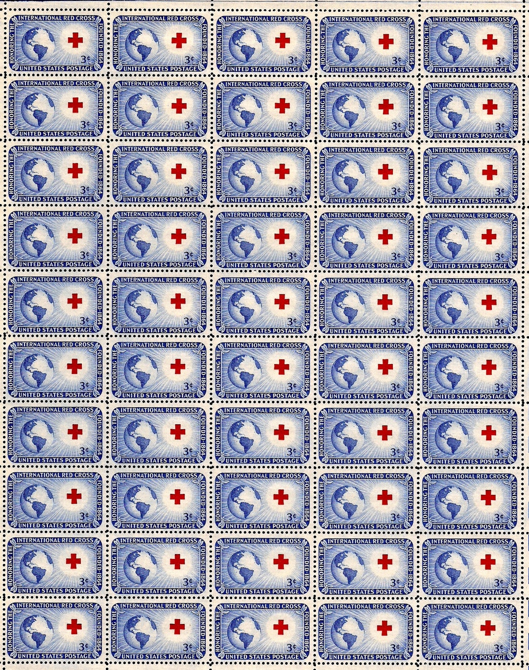 50 International Red Cross Postage Stamps - Full Original Sheet of (50 ...