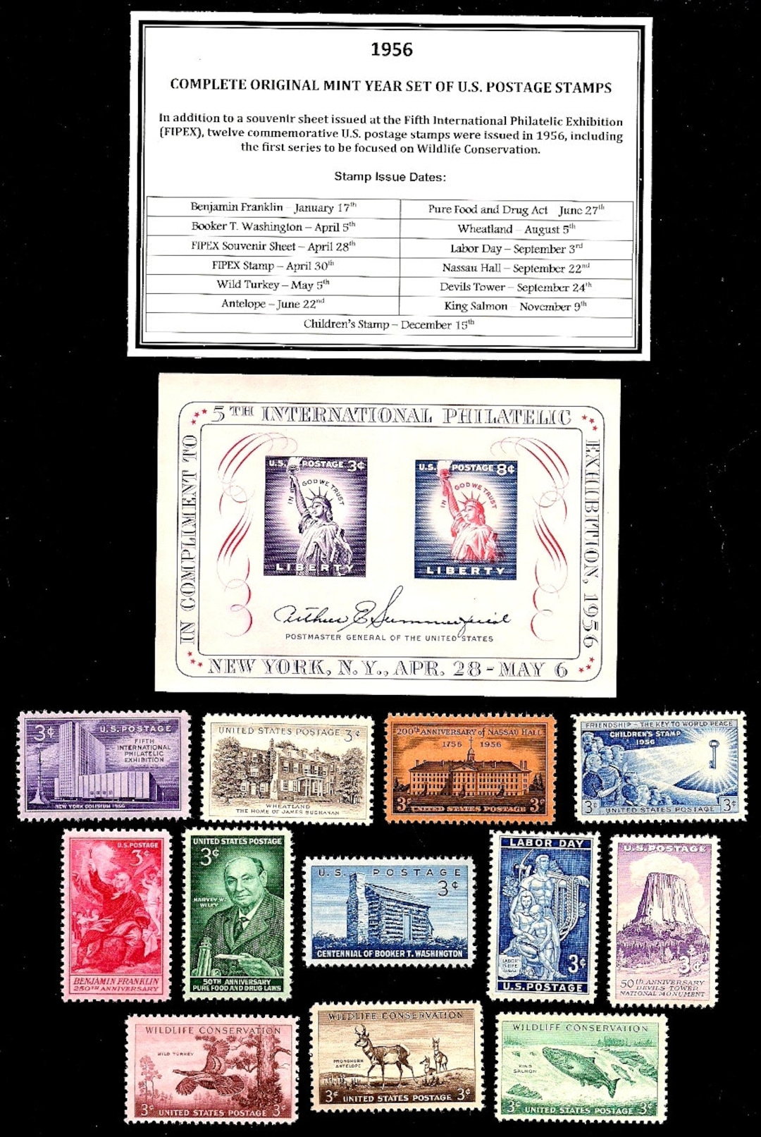 1956 Complete Commemorative Year Set of Vintage Unused Original USPS ...