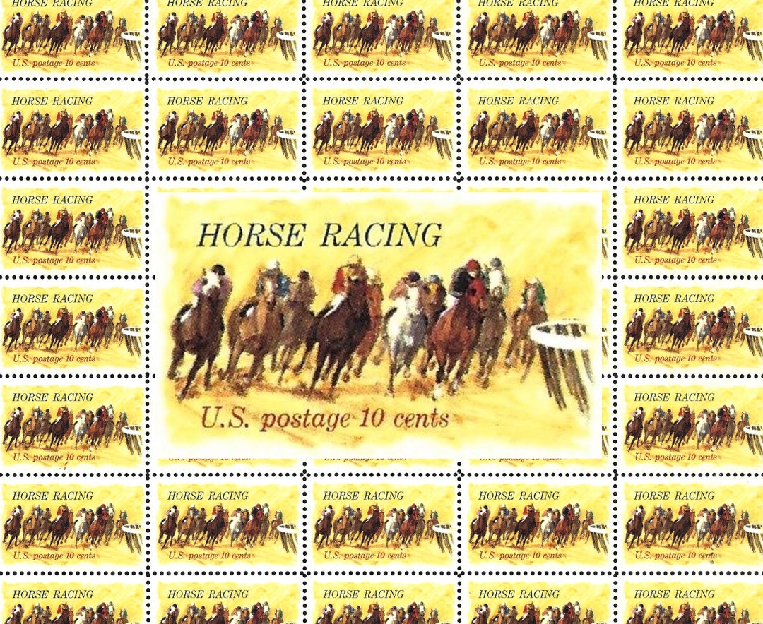 50 - Horse Racing - Full Original Sheet of (50) Vintage (issued in 1974 ...