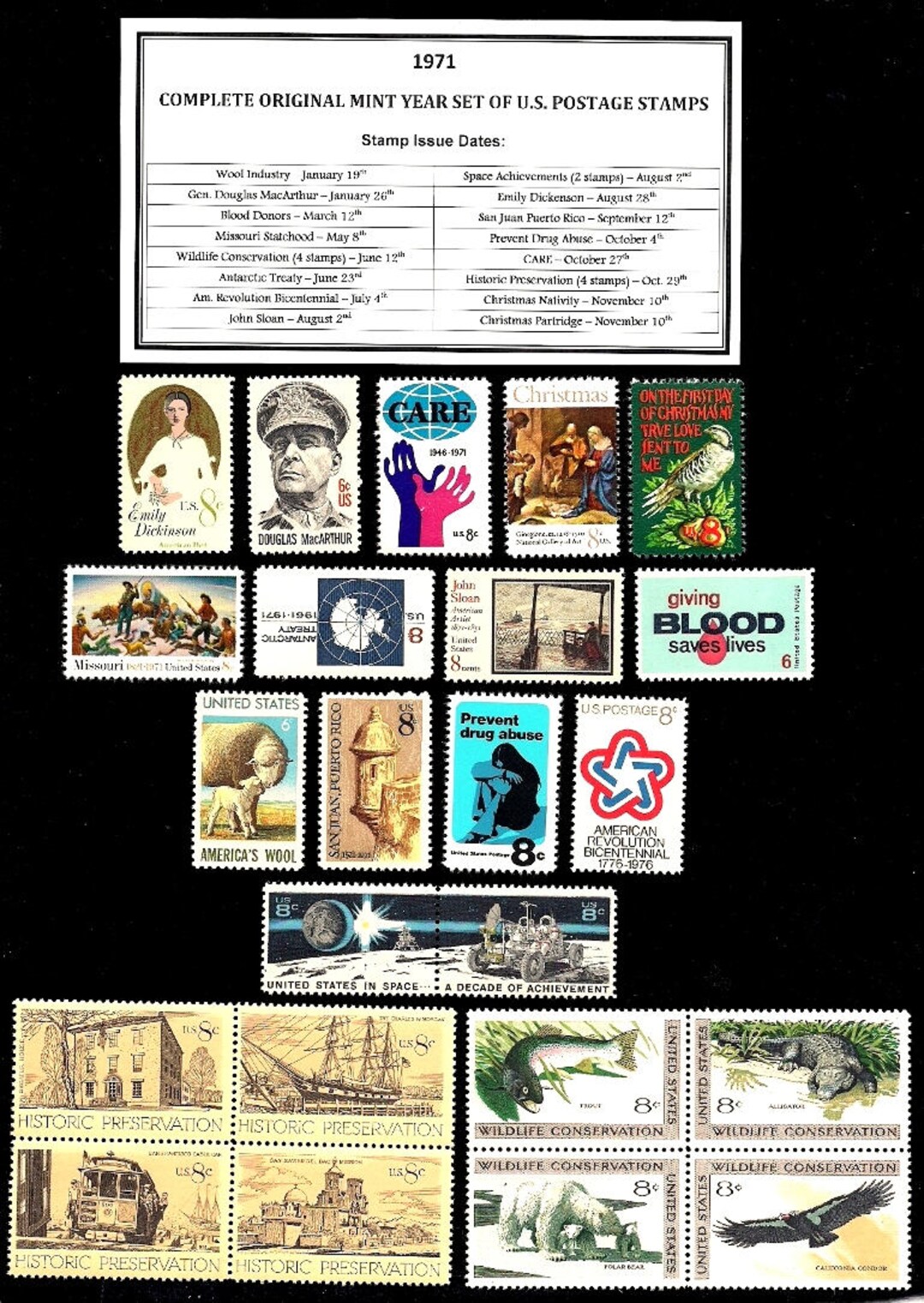 1971 Complete Original Commemorative Year Set of Vintage Unused U.S ...