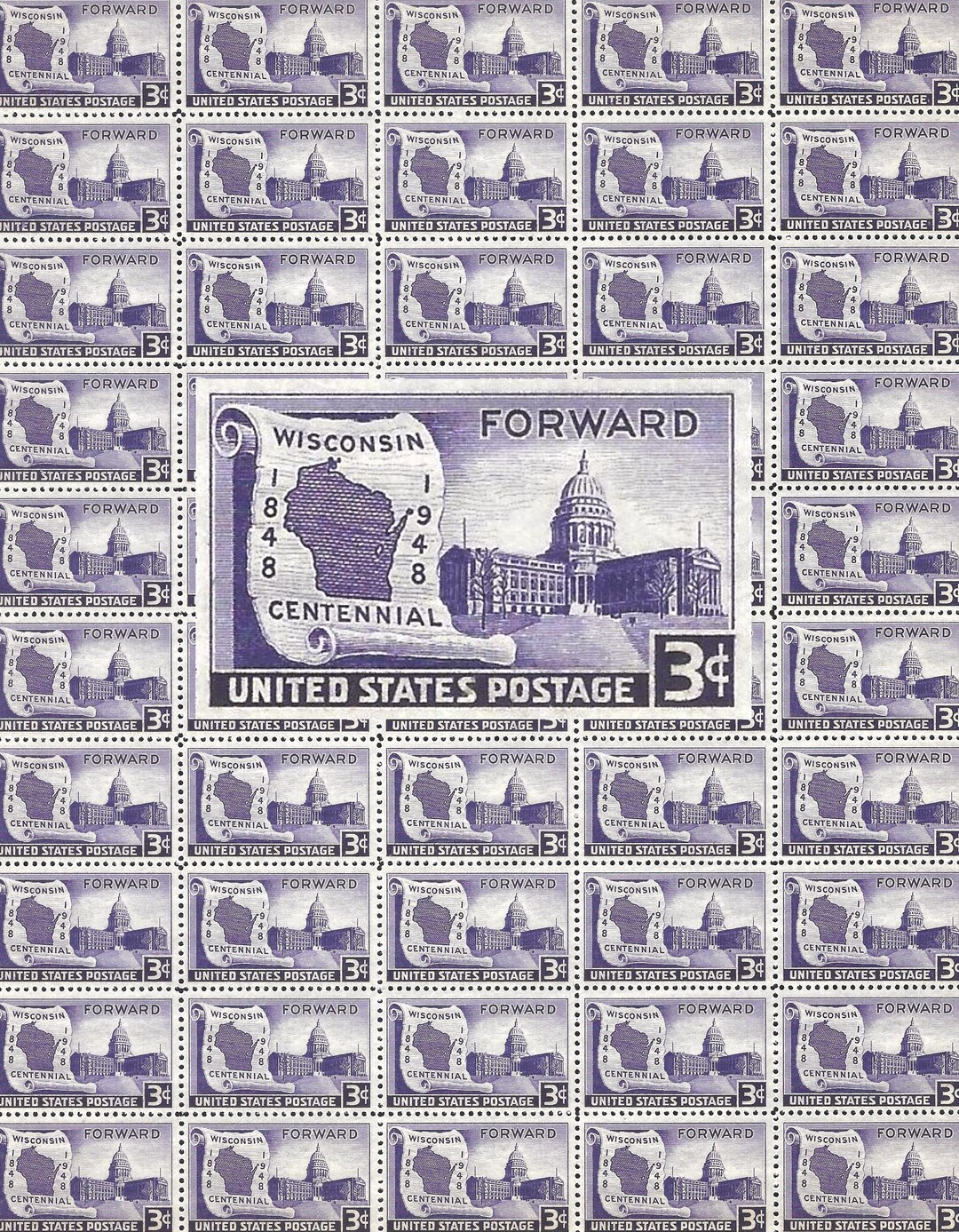 50 Wisconsin Postage Stamps - Full Original Sheet of (50) Vintage ...