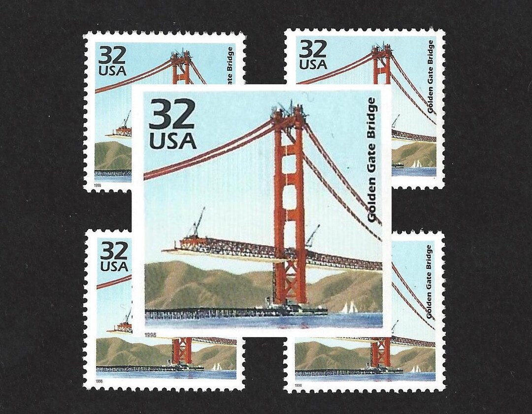 5 Golden Gate Bridge Postage Stamps - Pack of (5) Vintage (issued in ...