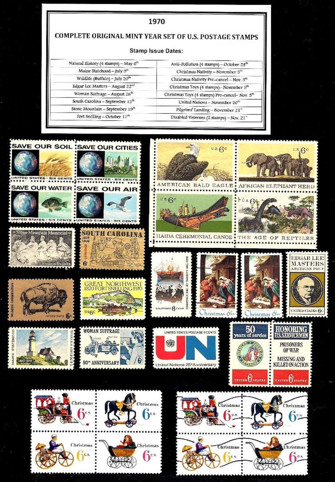 1970 Complete Commemorative Year Set of Vintage Unused Original USPS ...