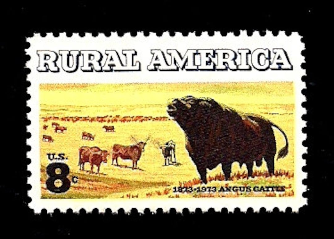 10 Angus Cattle Postage Stamps - Pack of (10) - Rural America - Vintage ...