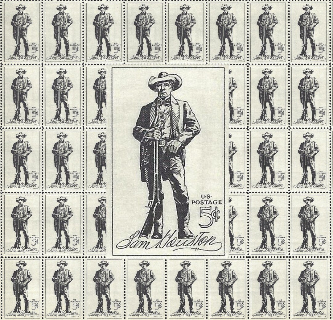 50 Sam Houston - Full Original Sheet of 50 Vintage (issued in 1964 ...