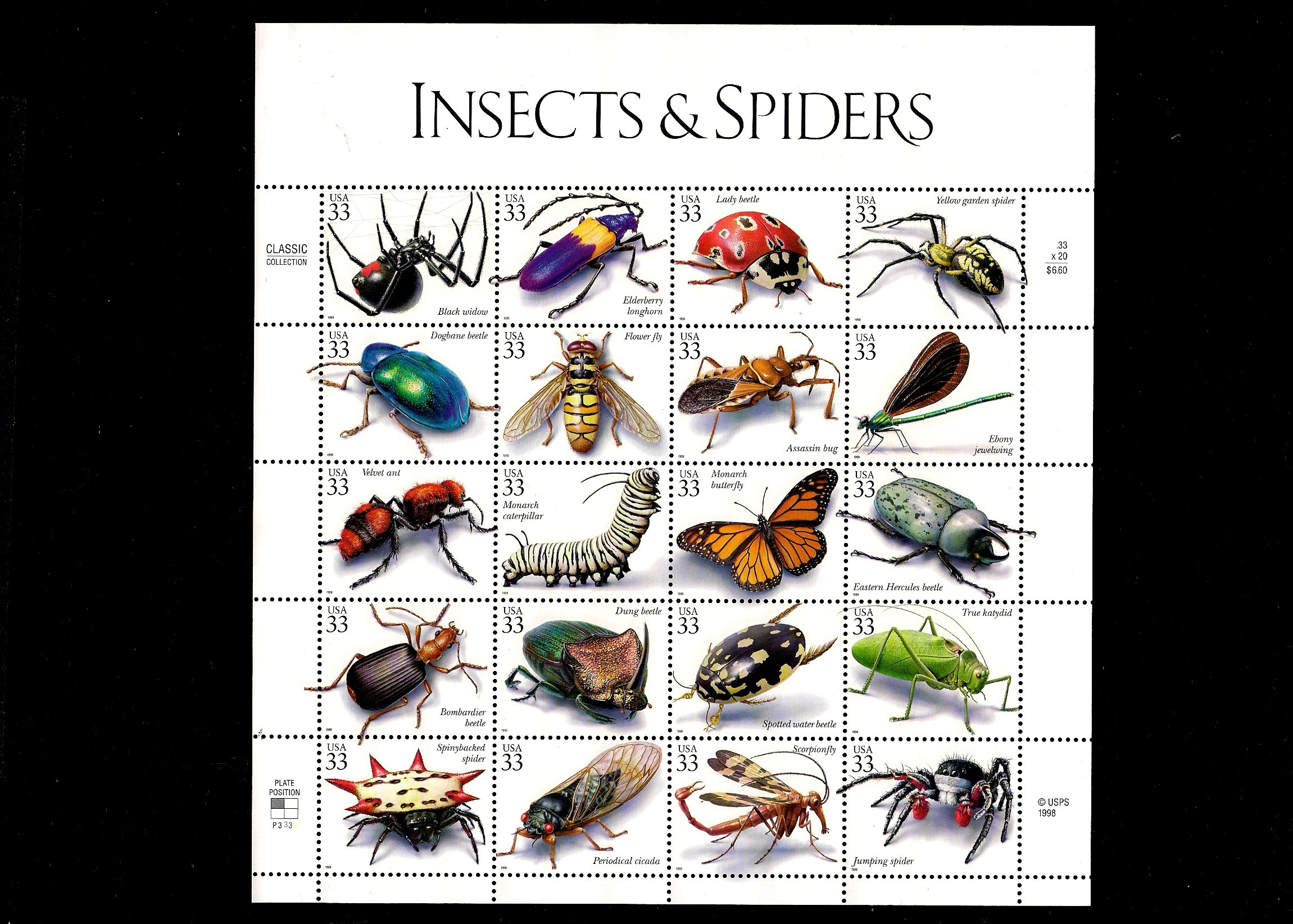 INSECTS and SPIDERS Full Original Sheet of 20 Unused - Etsy