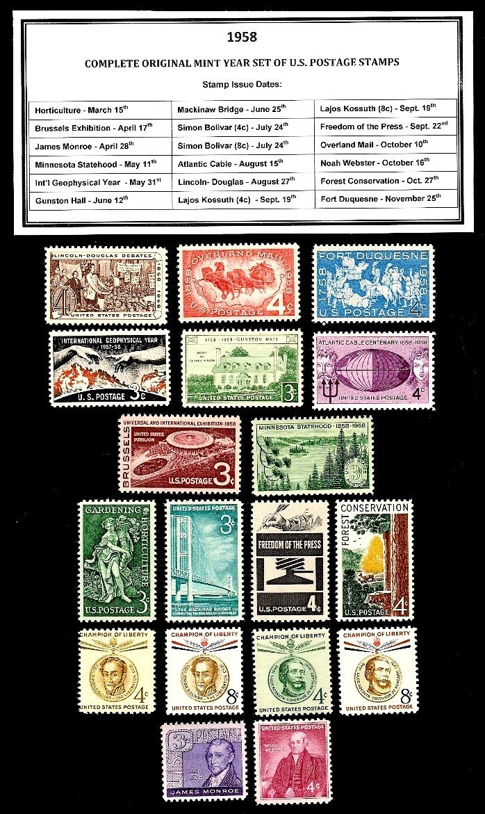 1958 Complete Original Commemorative Year Set of Vintage Unused U.S ...
