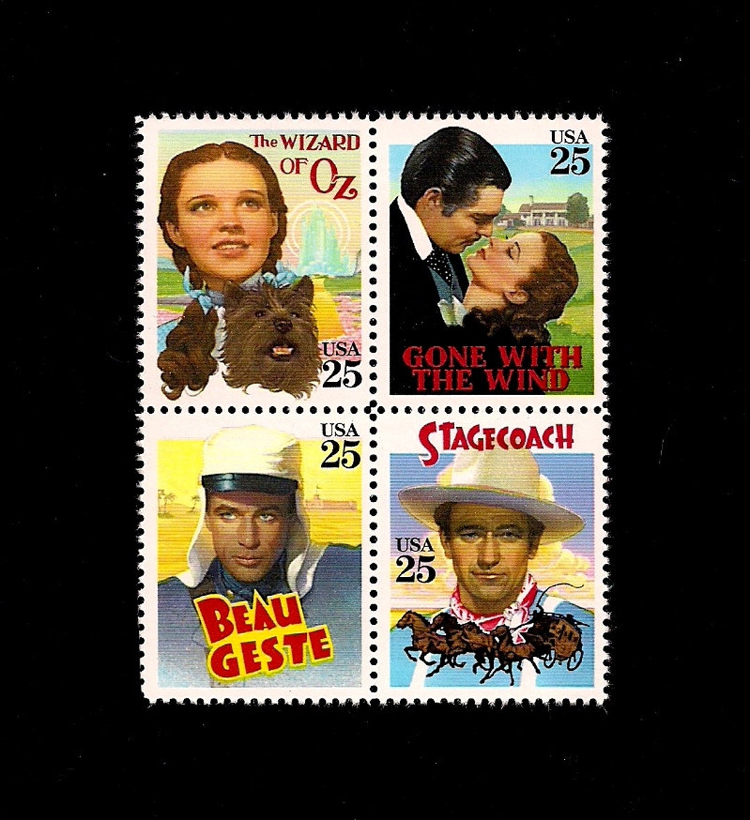 12 Classic Movies Postage Stamps - Pack of 12 (3 Blocks of 4) Vintage ...