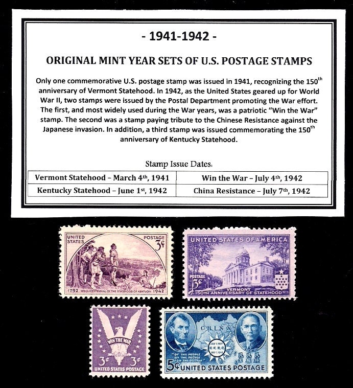 1941-2 Complete Original Commemorative Year Set of Vintage Unused ...