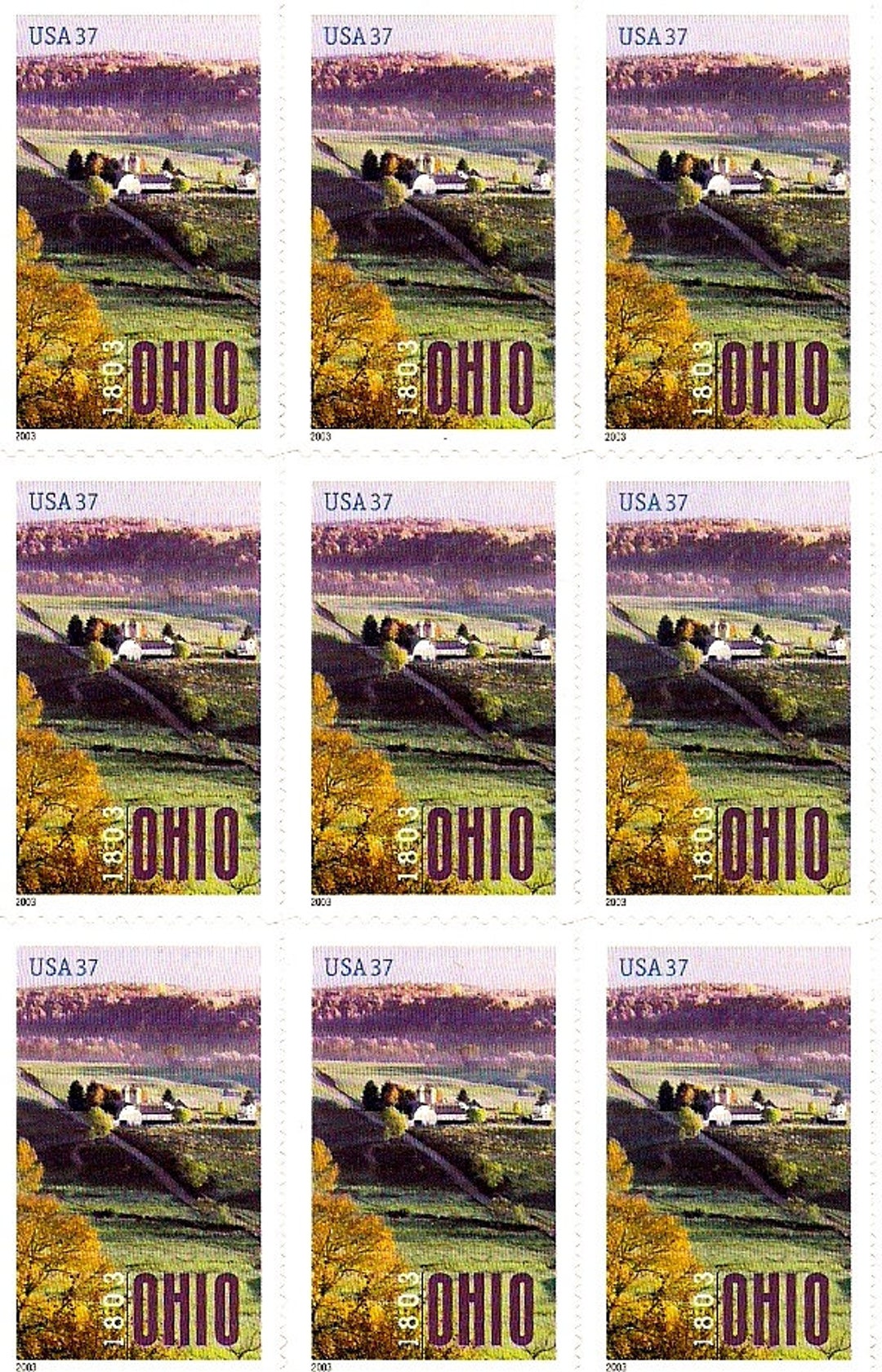 20 OHIO Postage Stamps - Full Pane of (20) Self-adhesive Vintage ...