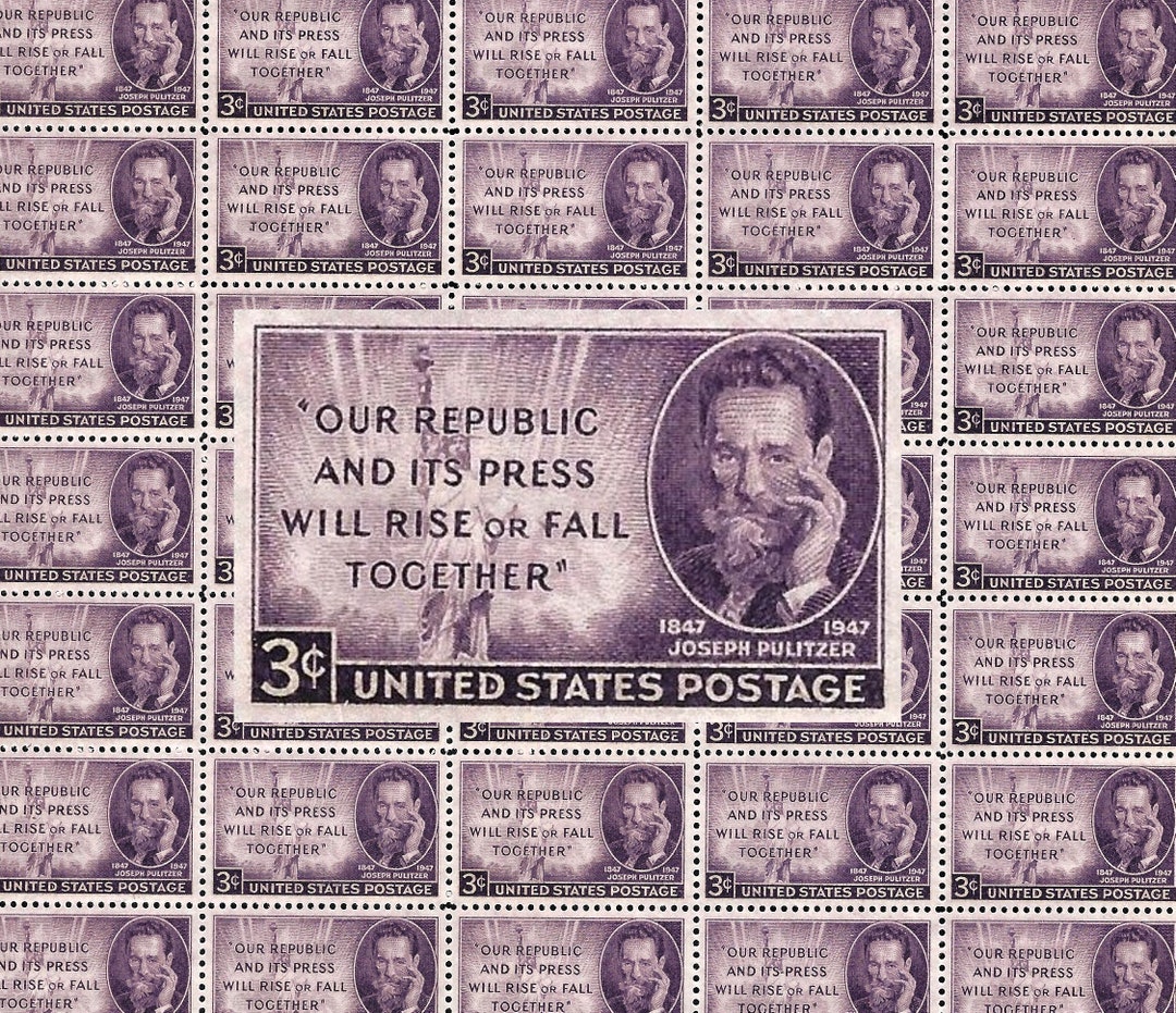 50 Joseph Pulitzer Postage Stamps - Full Original Sheet of 50 Vintage ...