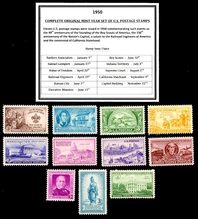 1950 Complete Original Commemorative Year Set of Vintage Unused ...